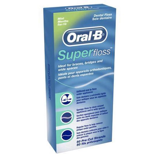 Oral B SuperFloss Super Dental Floss for Braces Bridges - 50 Strips.Ultior
