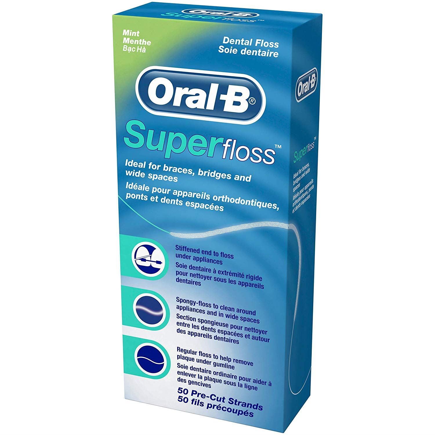 Oral B SuperFloss Super Dental Floss for Braces Bridges - 50 Strips.Ultior