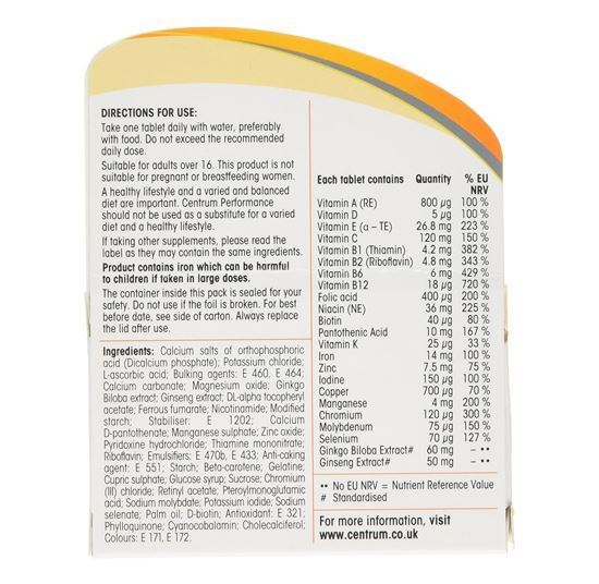 Centrum Performance Multivitamin & Minerals Plus Ginseng & Ginkgo ...